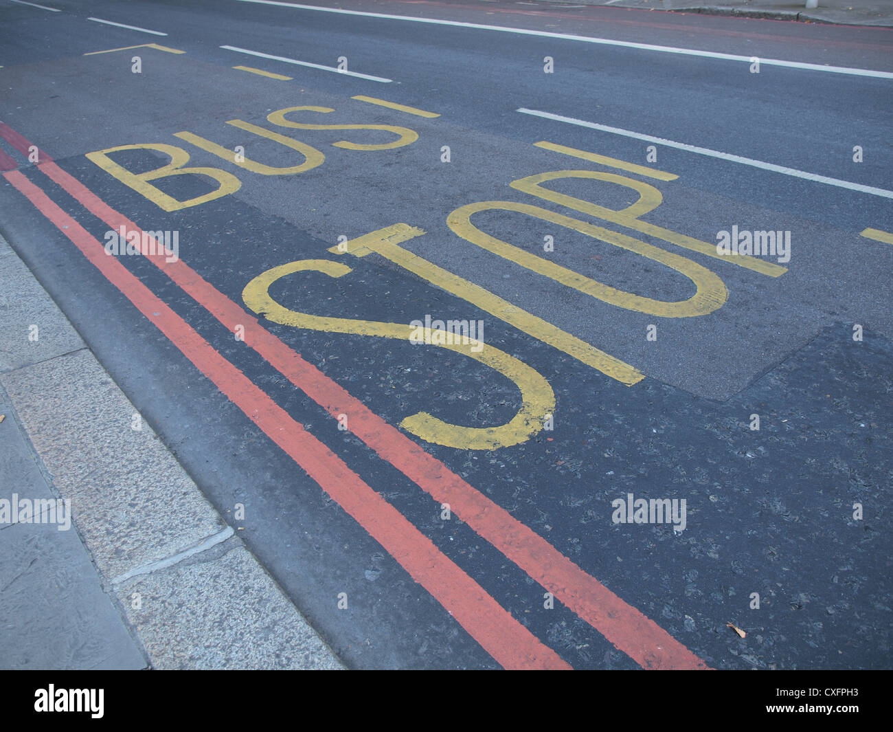 Sign of a bus stop in a road or street Stock Photo - Alamy