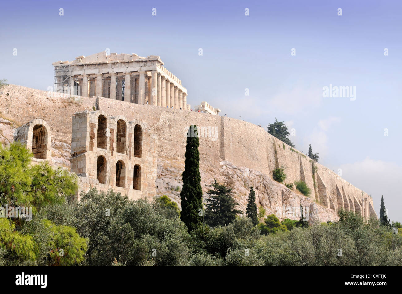 The Parthenon temple viewed from the base of the Acropolis in Athens ...