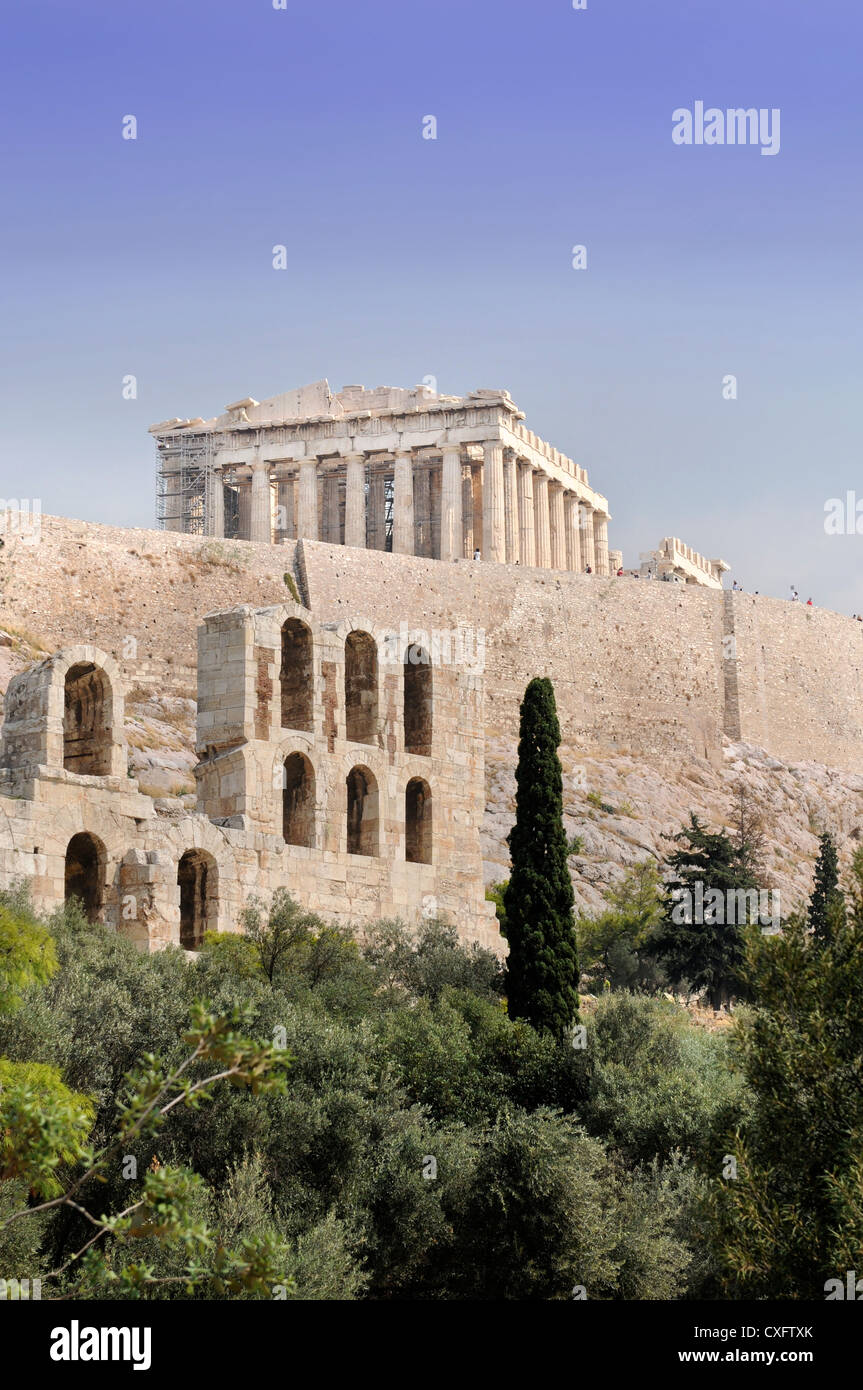The Parthenon temple viewed from the base of the Acropolis in Athens ...