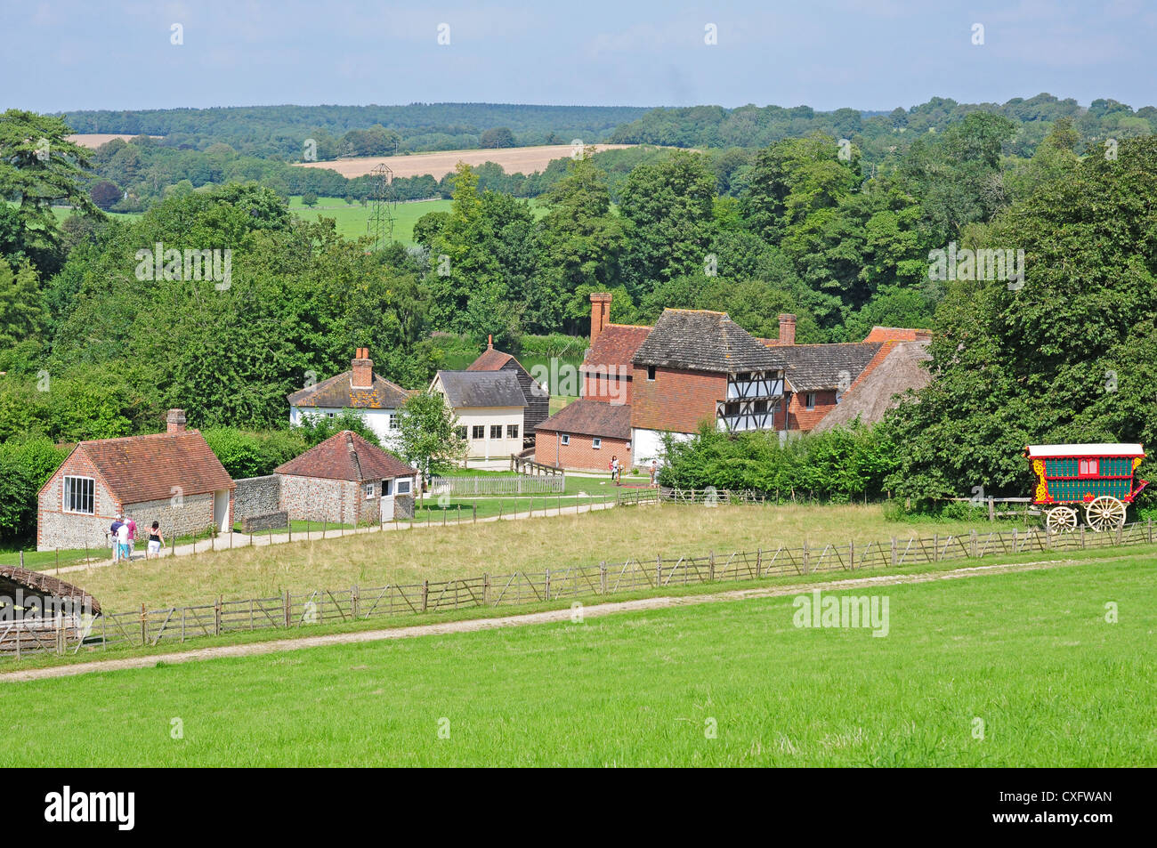 Collection of preserved old buildings and the gypsy caravan at the ...