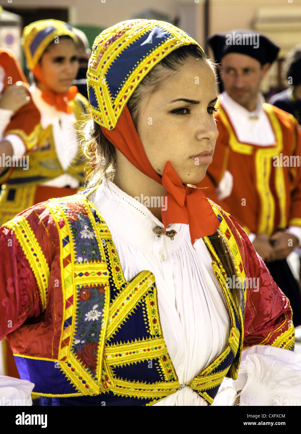 Woman wearing a traditional Sardinian costume at the religious feast ...