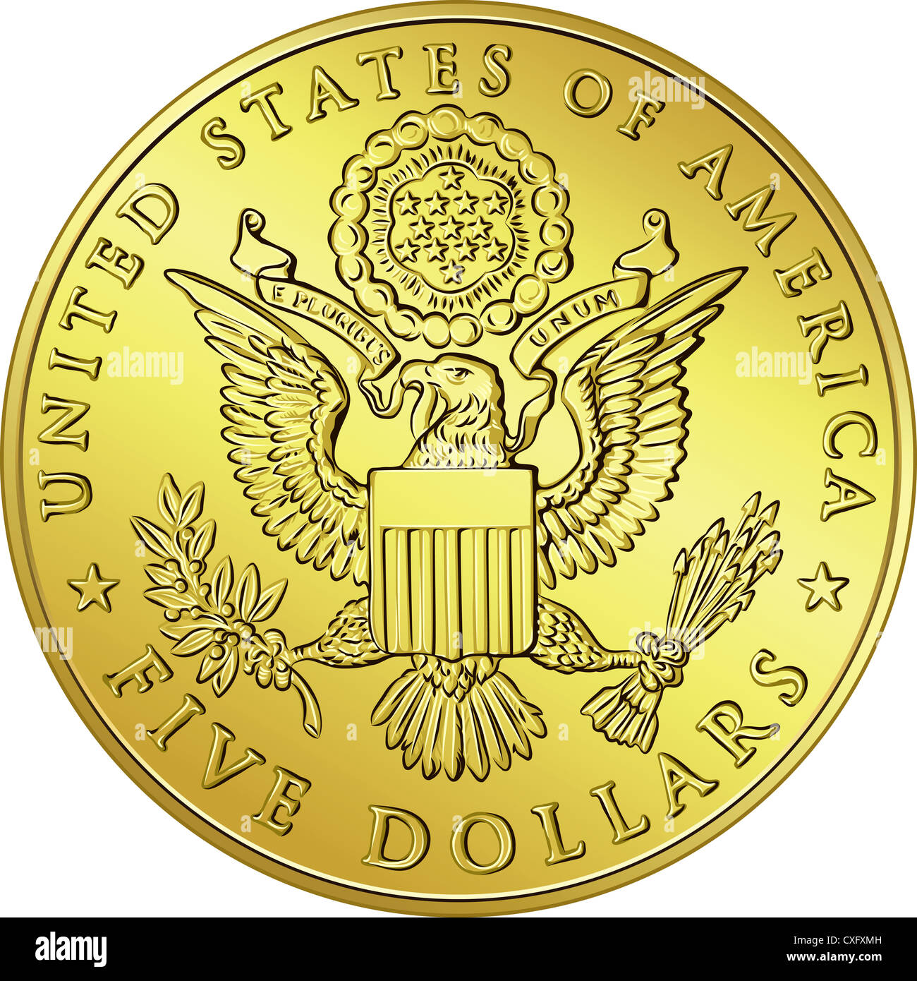 gold Dollar coin with the image of eagle, shield and stars Stock Photo ...