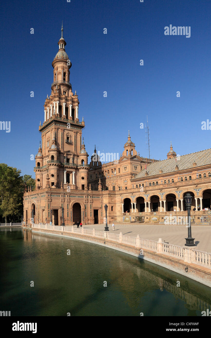 Boating canal of the Plaza de Espana Seville Spain Government buildings ...