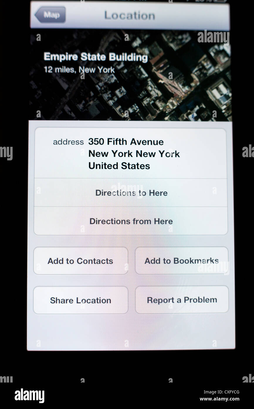 Empire State Building location info shown in a new Maps app on the ...