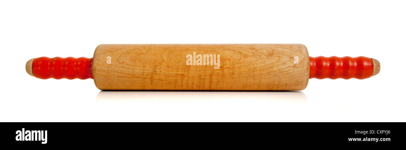 Wooden rolling pin with red handles Stock Photo - Alamy