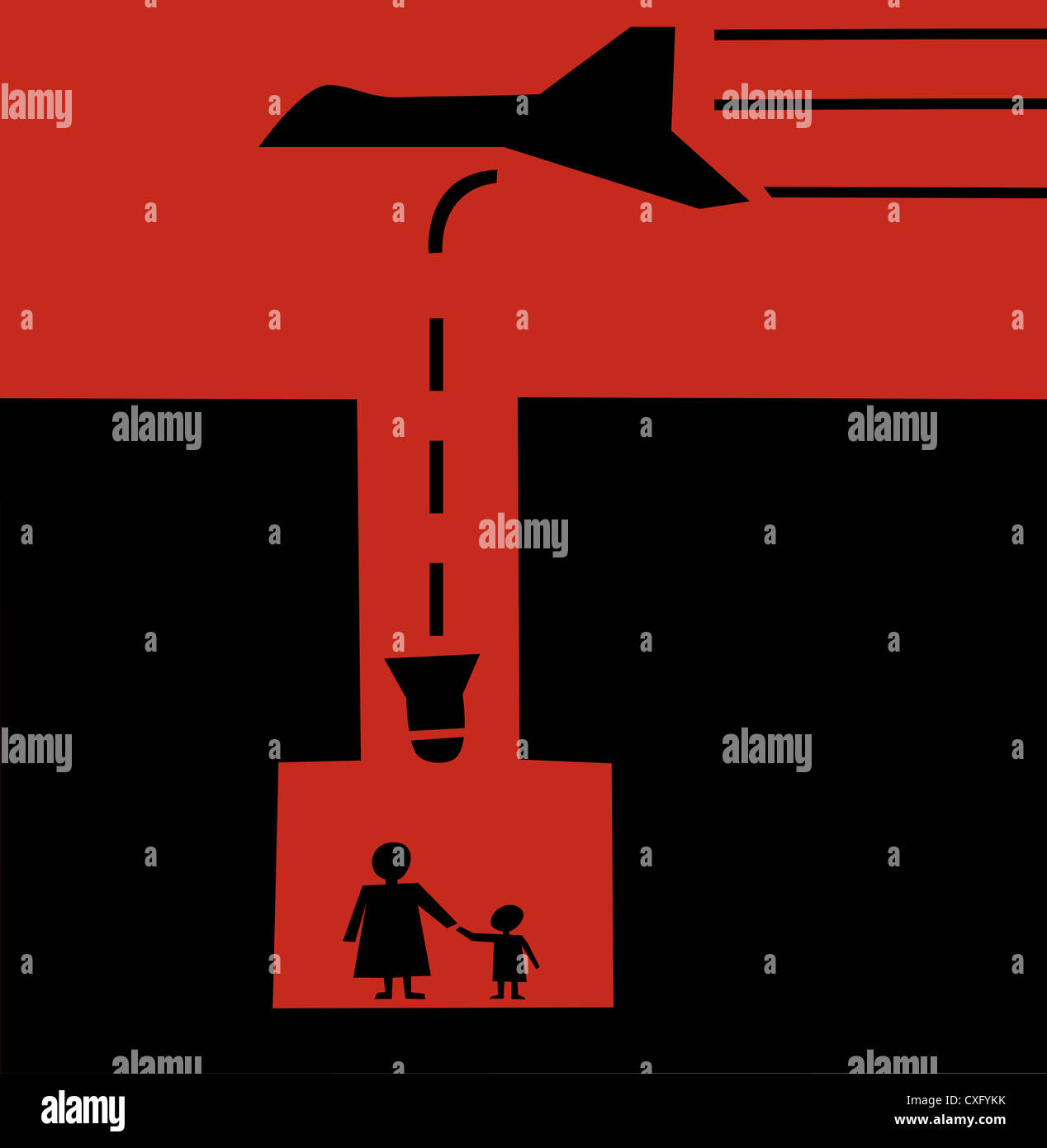 Fighter jet bombs mother and child hiding in shelter Stock Photo - Alamy