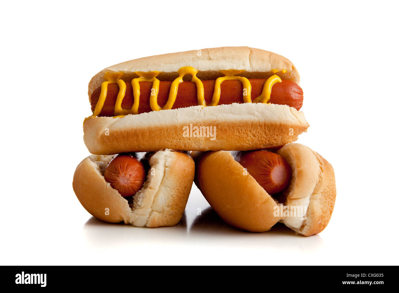 stack of three hot dogs with mustard Stock Photo - Alamy