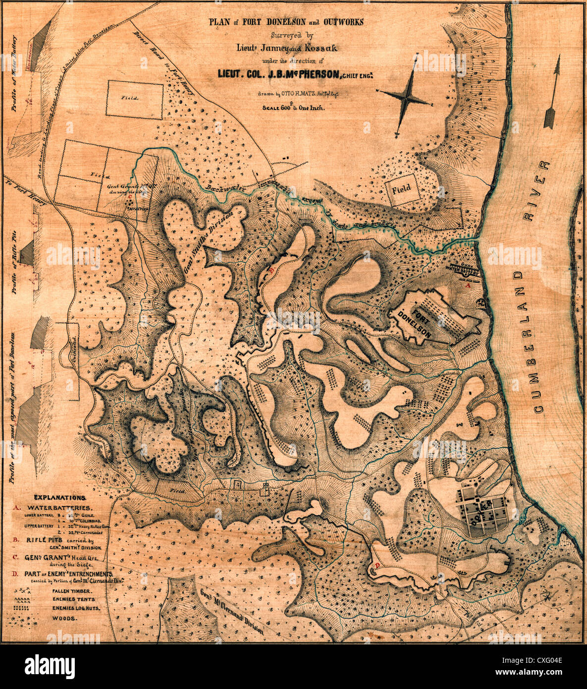 Plan of Fort Donelson and its outworks, Tennessee, USA Civil War ...