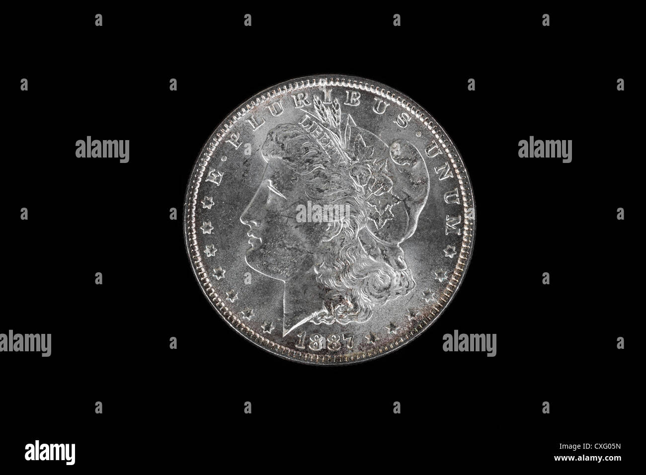 High Quality American Silver Dollar isolated on Black Background Stock ...