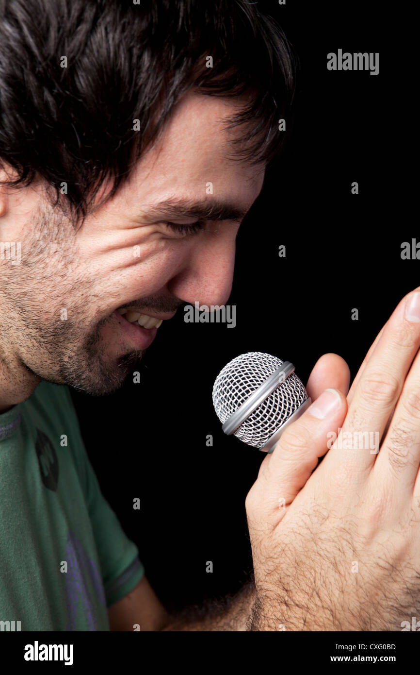 Singing microphone fame communication performance hi-res stock ...