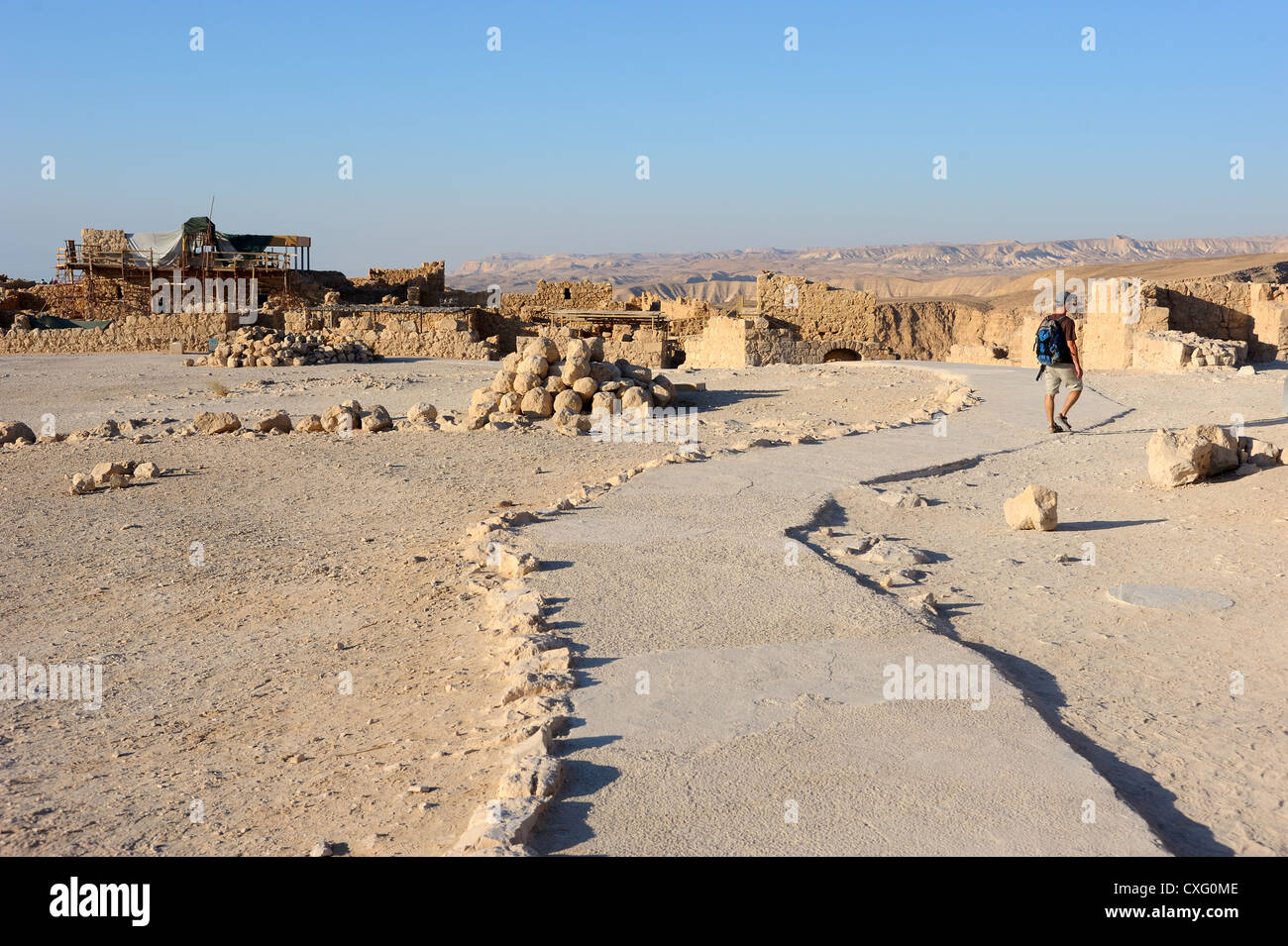 Fortress Masada in Israel, top of the mountain and the remnants of ...