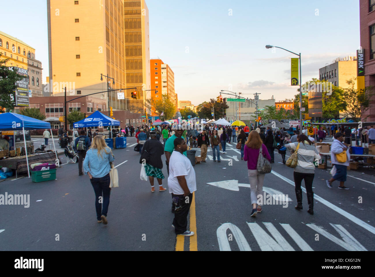 New York City, USA, people urban public enjoying the Brooklyn Street ...