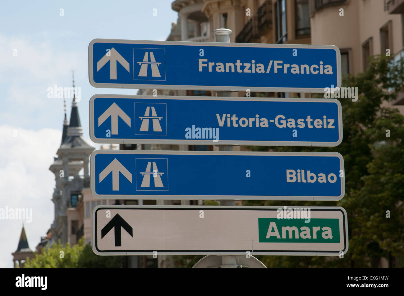 Motorway direction blue sign Stock Photo - Alamy