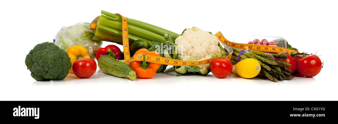 group of fresh vegetable with a measuring tape Stock Photo - Alamy