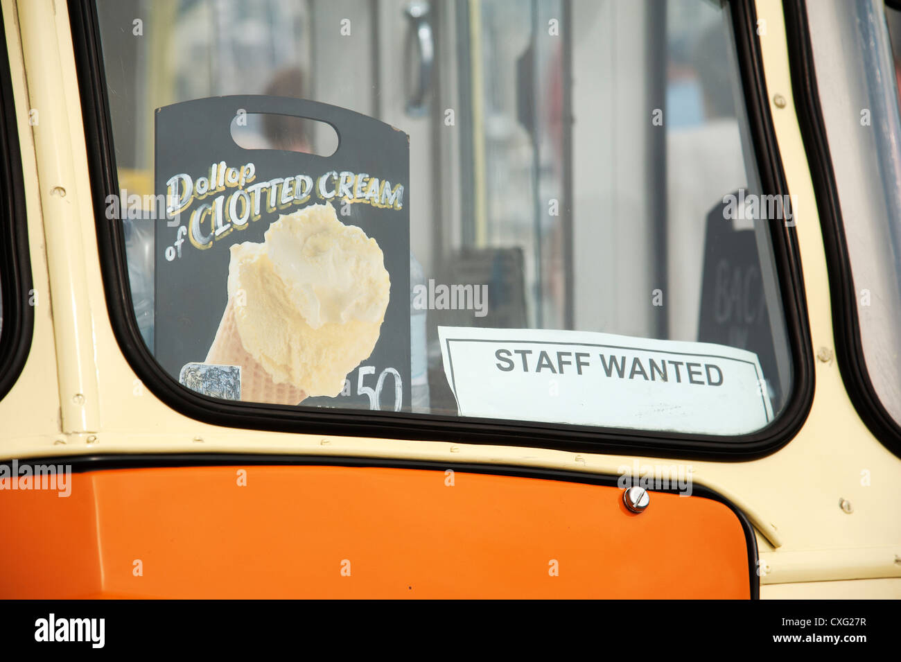 Staff wanted sign displayed in the window of an ice cream seller's van ...