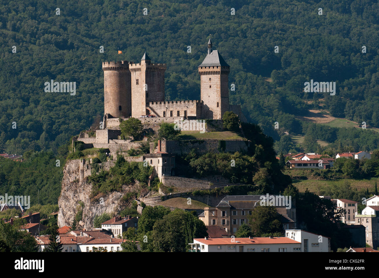 Foix Castle on a hillock in the upper Ariege Valley southwest France ...