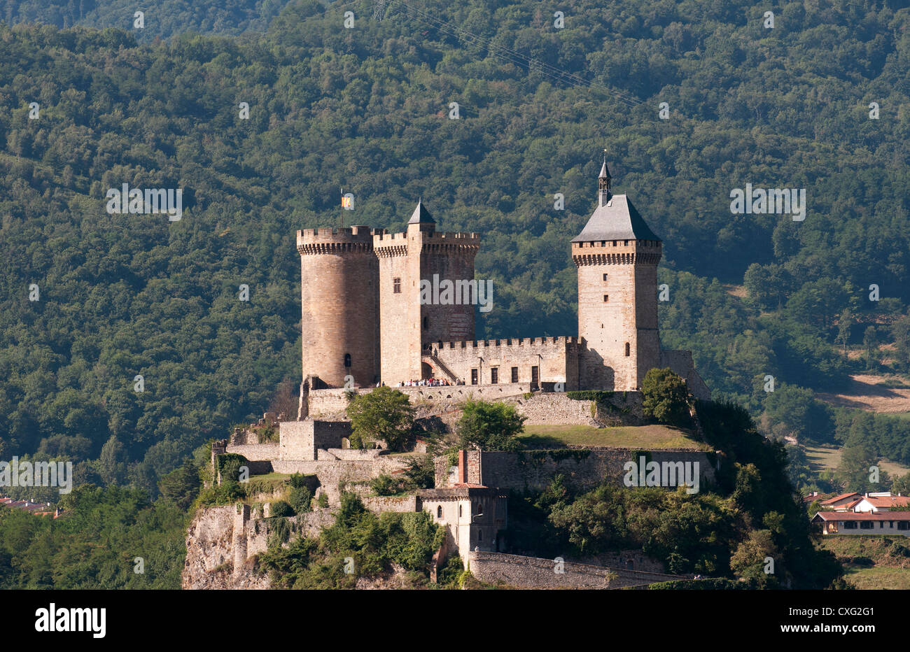 Foix Castle on a hillock in the upper Ariege Valley southwest France ...