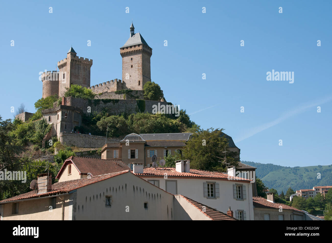 Foix Castle on a hillock in the upper Ariege Valley southwest France ...