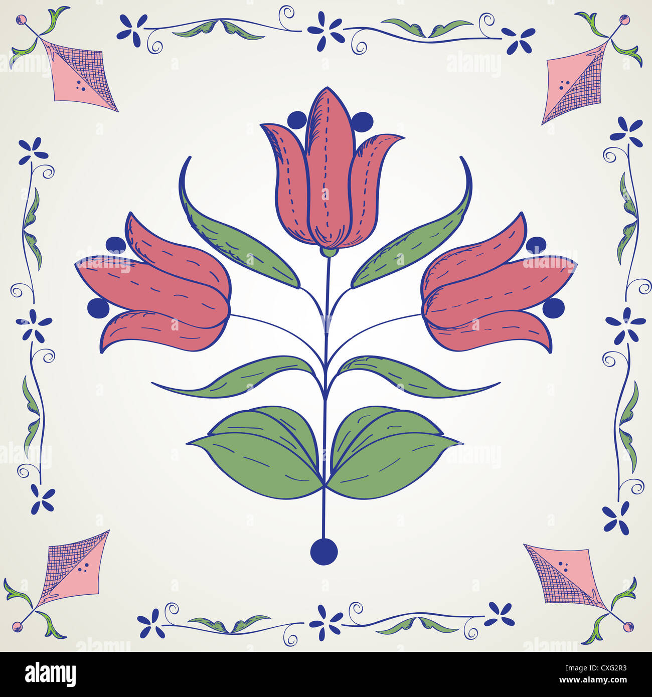 Hand drawn illustration with floral motif Stock Photo - Alamy