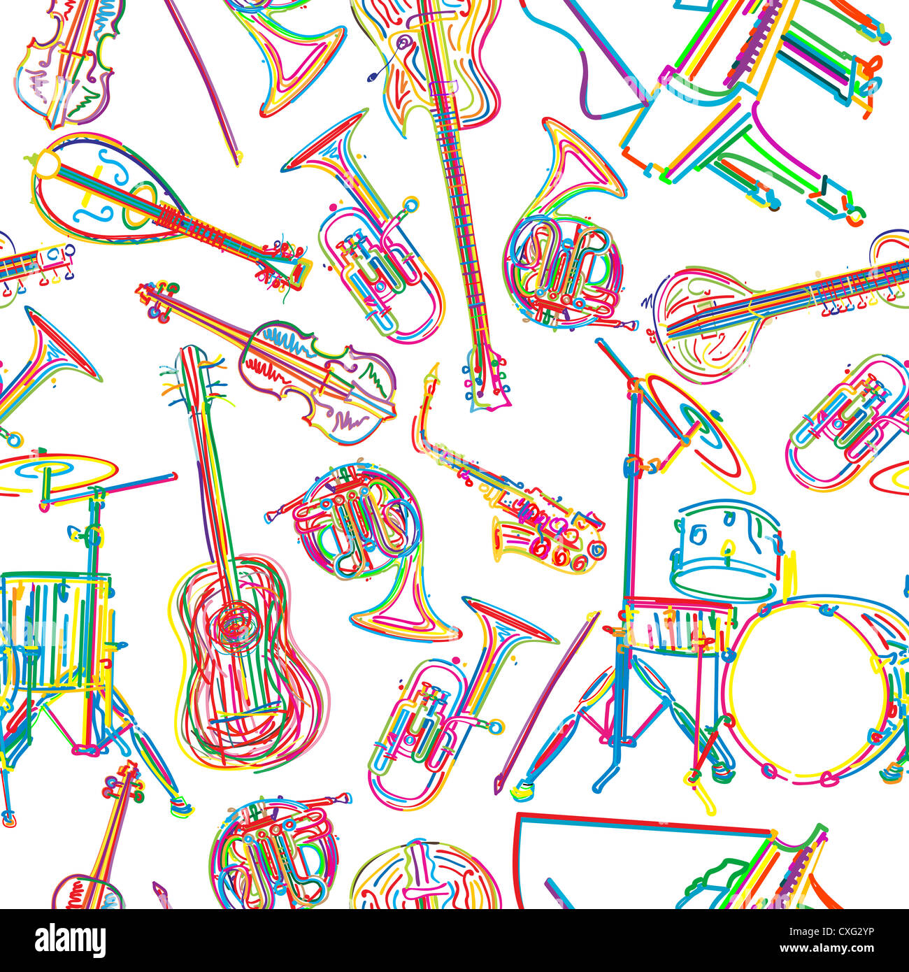 Seamless background with stylized musical instruments Stock Photo - Alamy