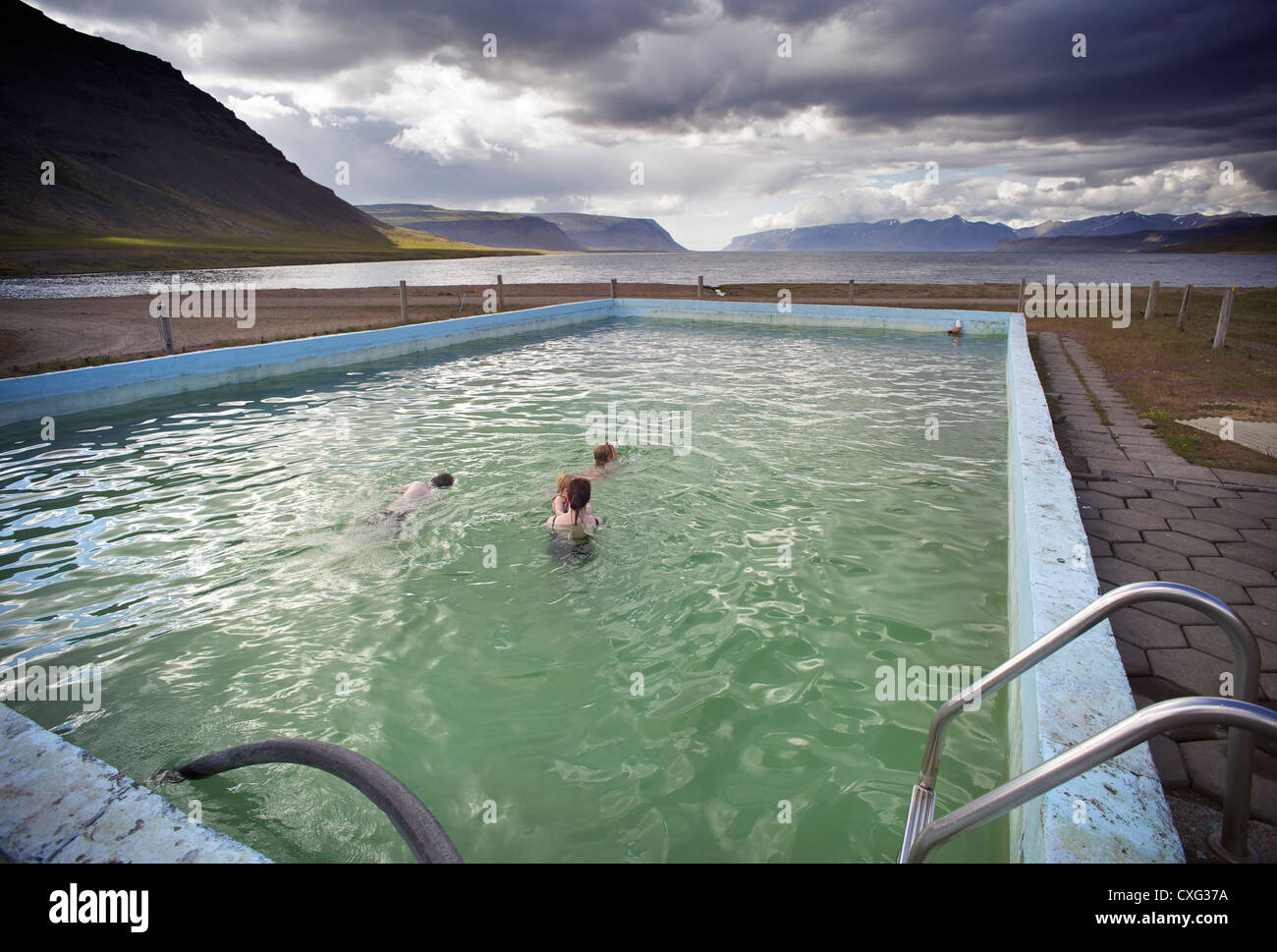Reykjalaug, geothermal pool in the Westfjords of Iceland Stock Photo ...