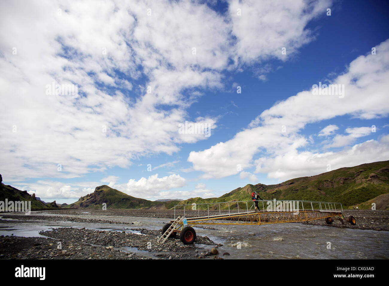 Thorsmork Iceland - crossing the Krossá river by foot Stock Photo - Alamy