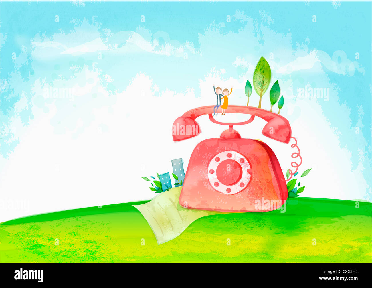 A illustration of a telephone on a hill Stock Photo - Alamy