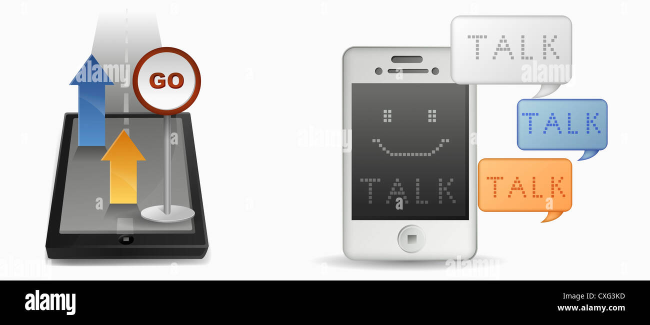 A illustration of GPS and messenger function of a mobilephone Stock ...