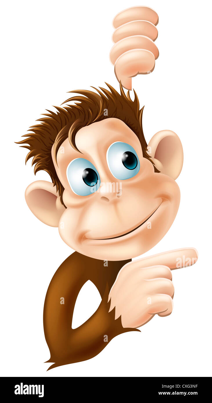Illustration of a monkey pointing and looking at something Stock Photo ...
