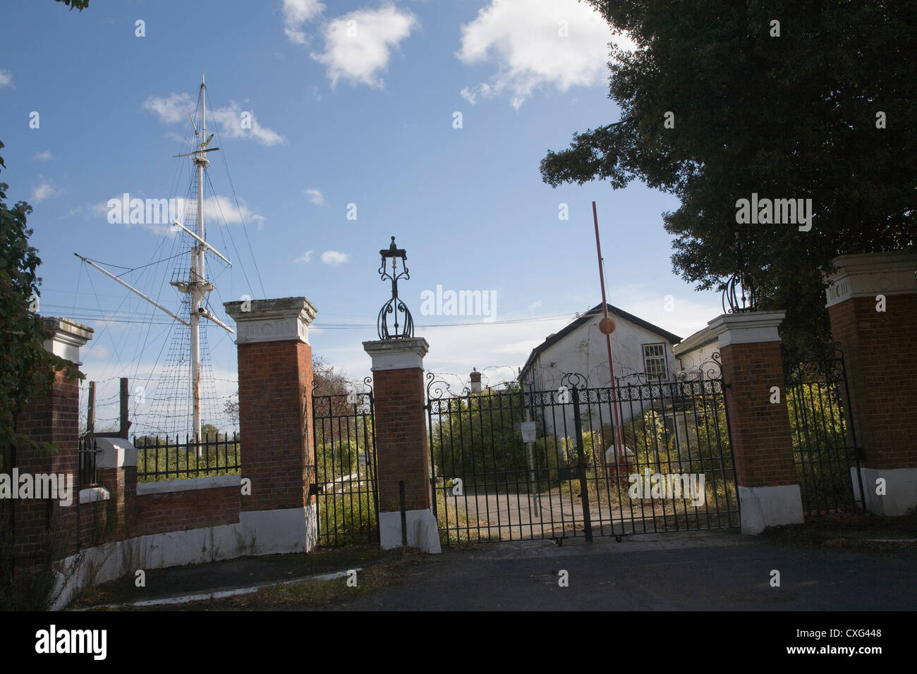 Derelict entrance to HMS Ganges Shotley Gate, Suffolk, England Stock ...