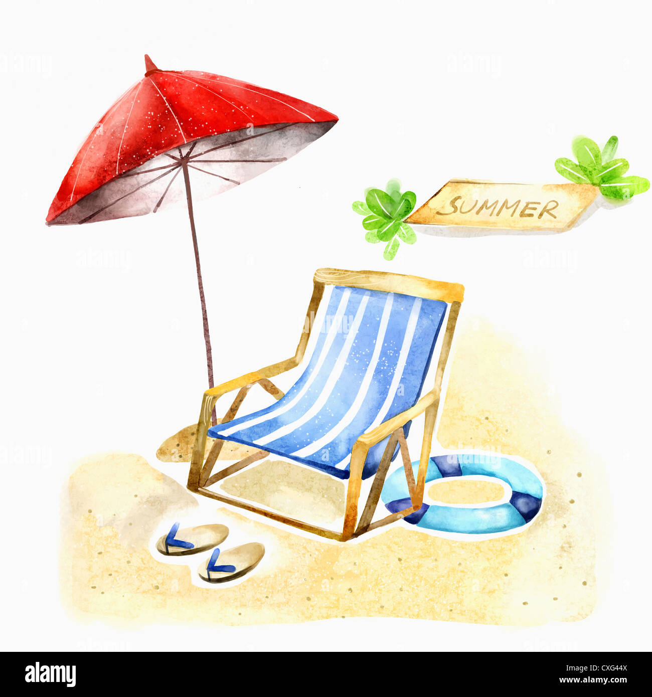 A illustration of beach bed on beach in summer Stock Photo - Alamy