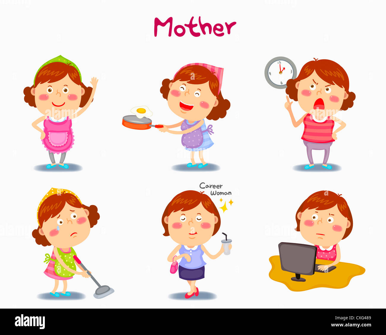 A illustration of mother in different position and emotions Stock Photo ...
