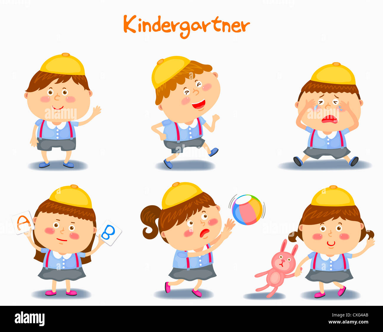 A illustration of kindergartner in different position and emotions ...