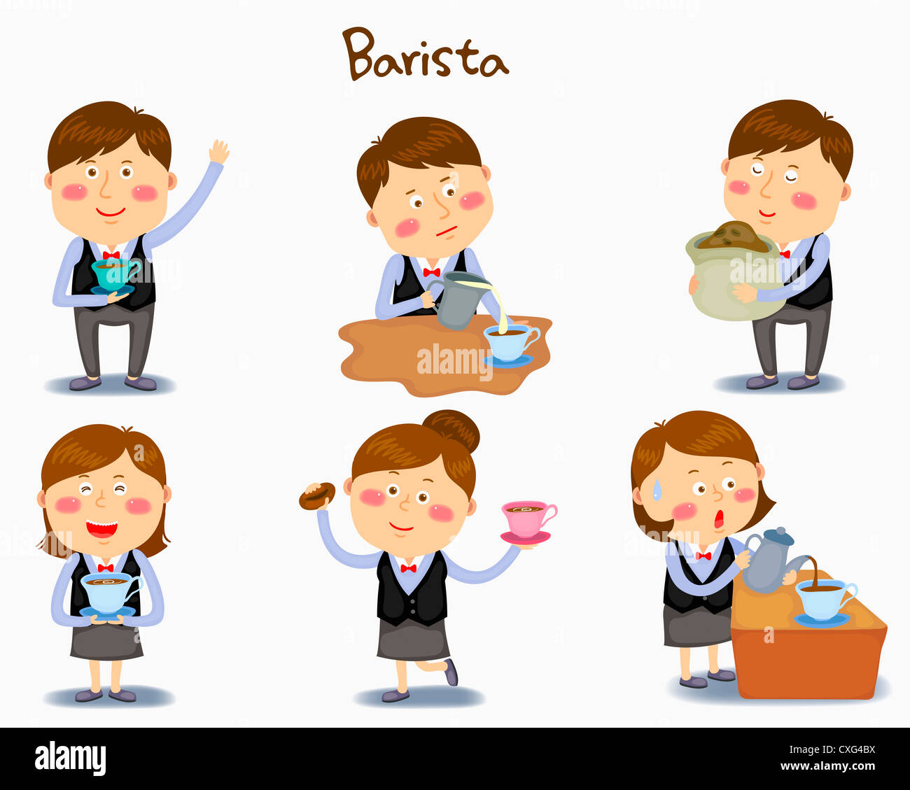 A illustration of barista in different position and emotions Stock ...