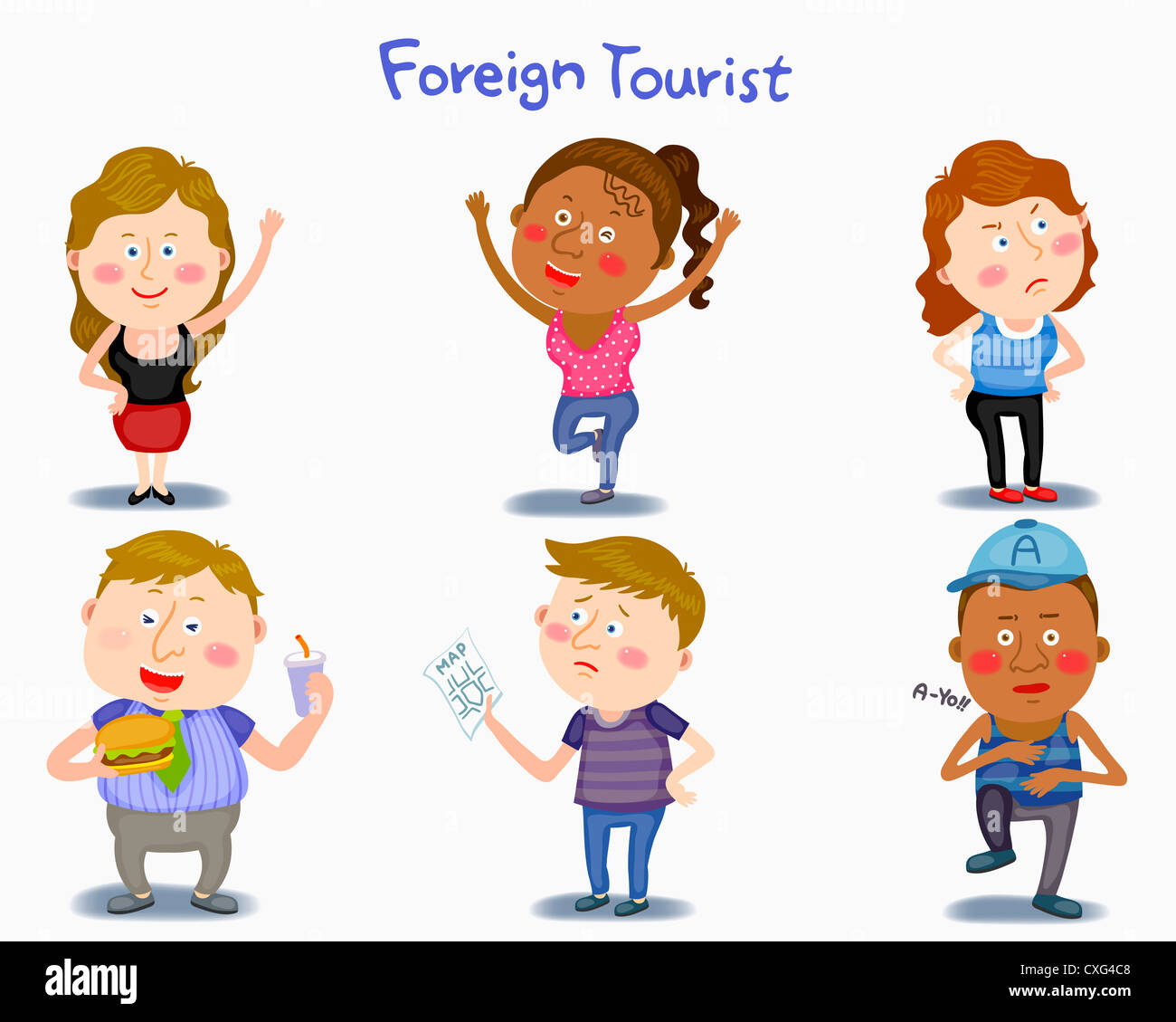 A illustration of foreign tourist in different position and emotions ...