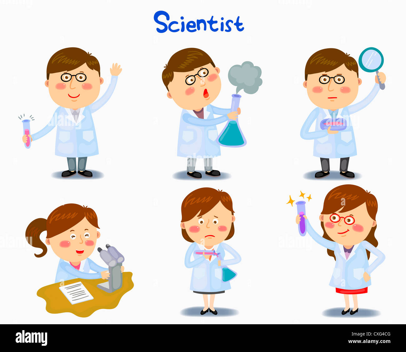 A illustration of scientist in different position and emotions Stock ...