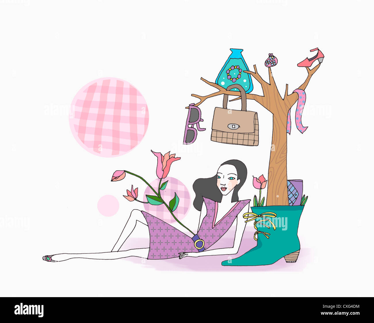 A illustration of a fashion girl lying next to a fashion tree Stock ...
