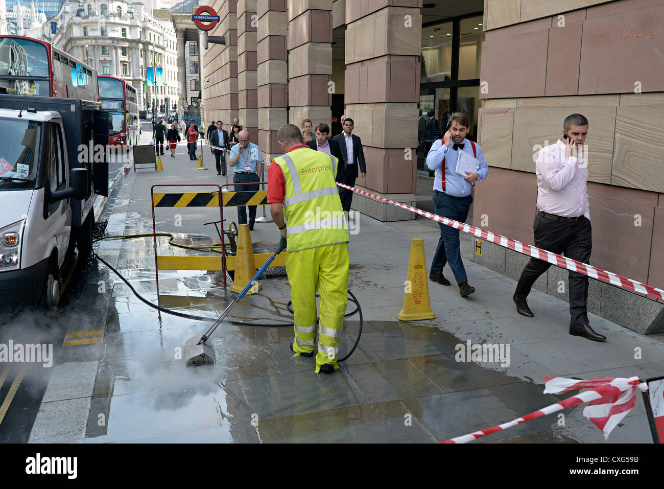 city of london pavement clean Stock Photo - Alamy