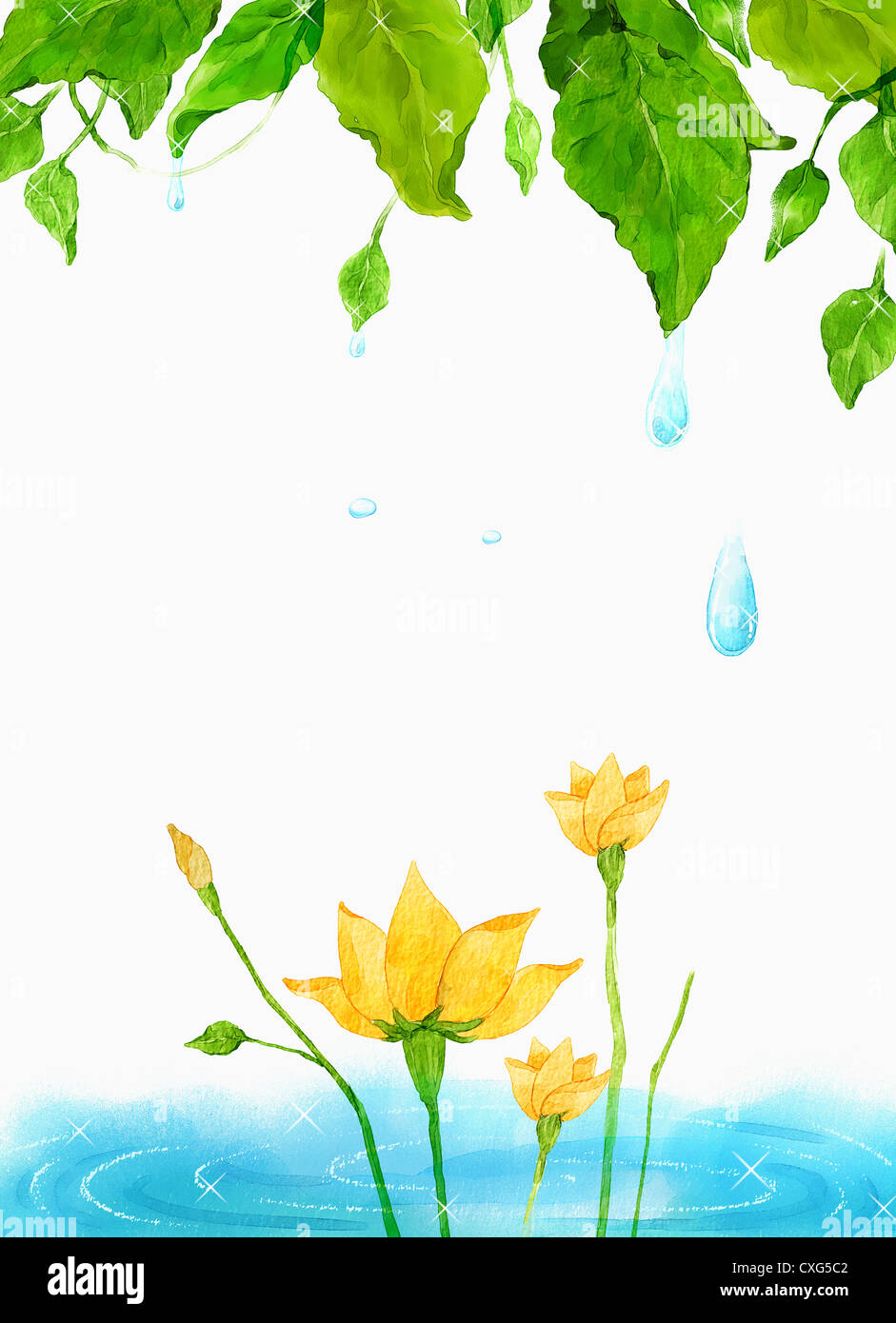 A paper design of a pond with leaves on top Stock Photo - Alamy