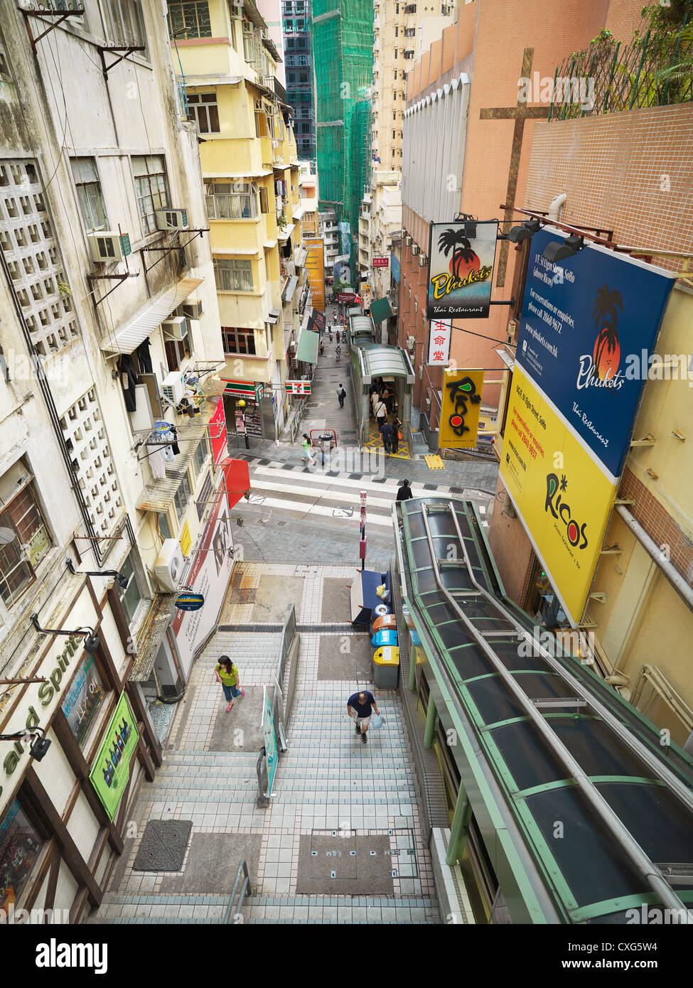 An enclosed escalator in Central, Hong Kong, one of the longest outdoor ...