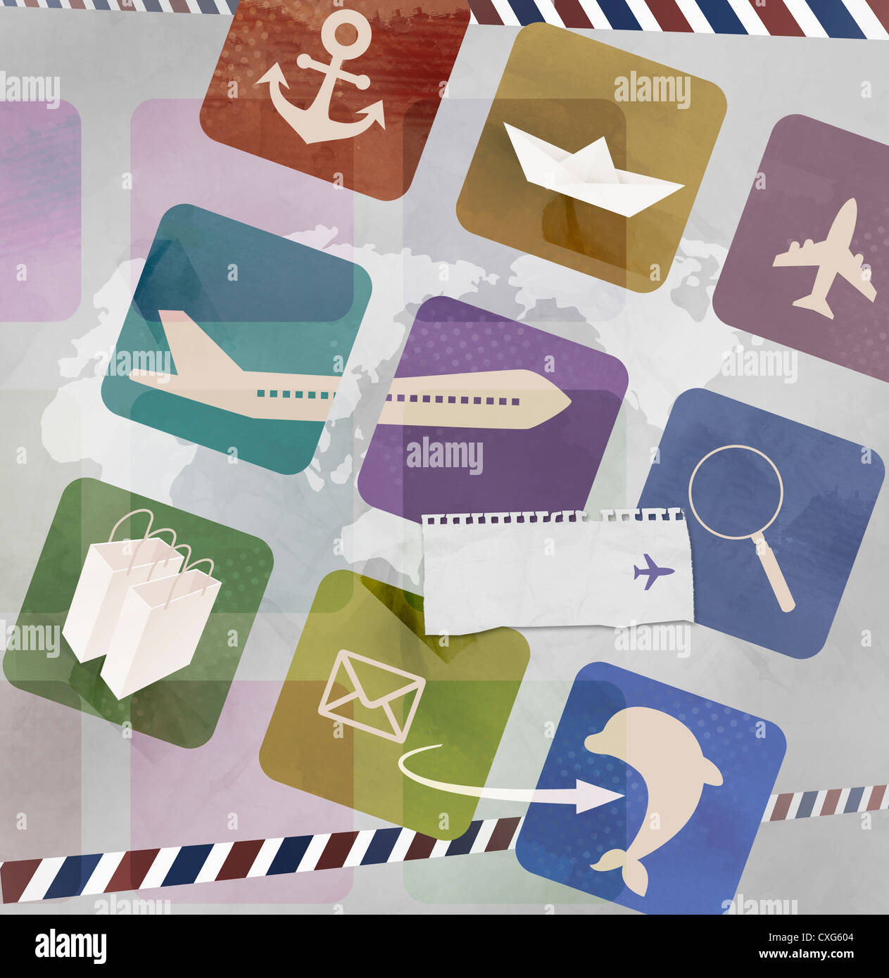 Illustration of a international envelope with sea and plane designs ...