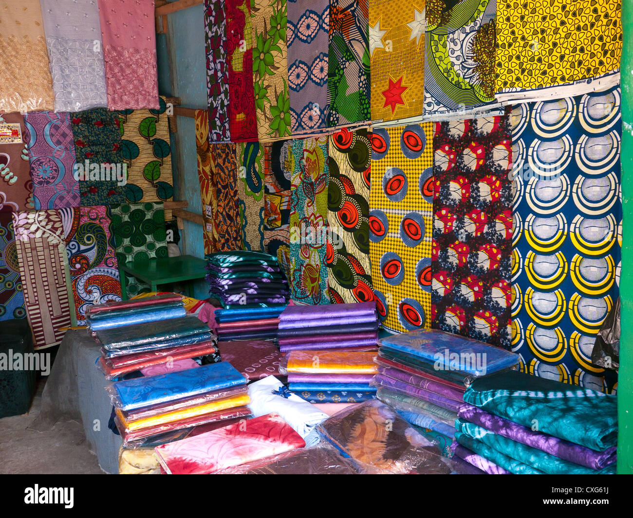 Colourful fabrics in a market stall in Banjul, Gambia, Africa Stock ...
