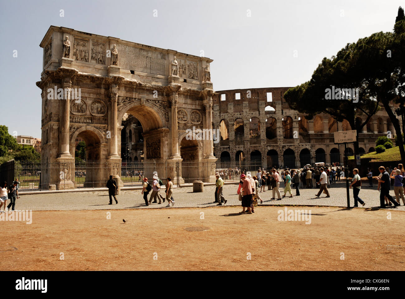 VIEWS OF ANCIENT ROME, Constantine's Arch and the Colosseum Stock Photo ...