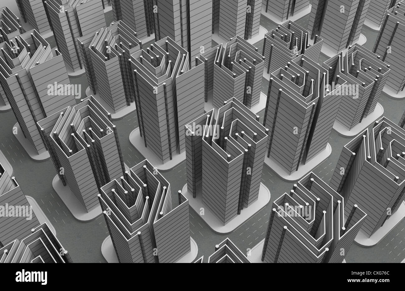electric circuit with a shape of buildings Stock Photo - Alamy