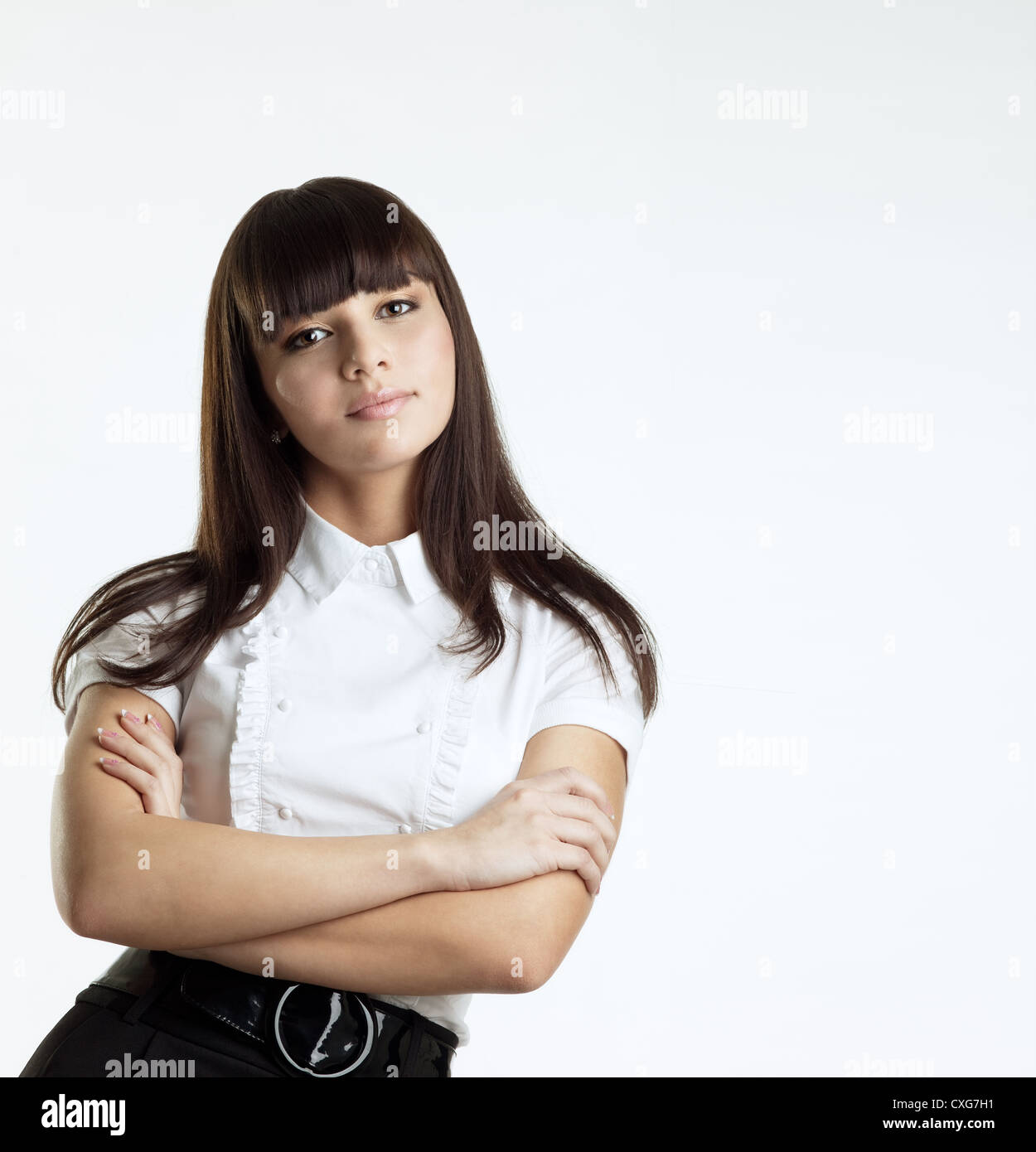 Young serious woman seriously look at you Stock Photo - Alamy