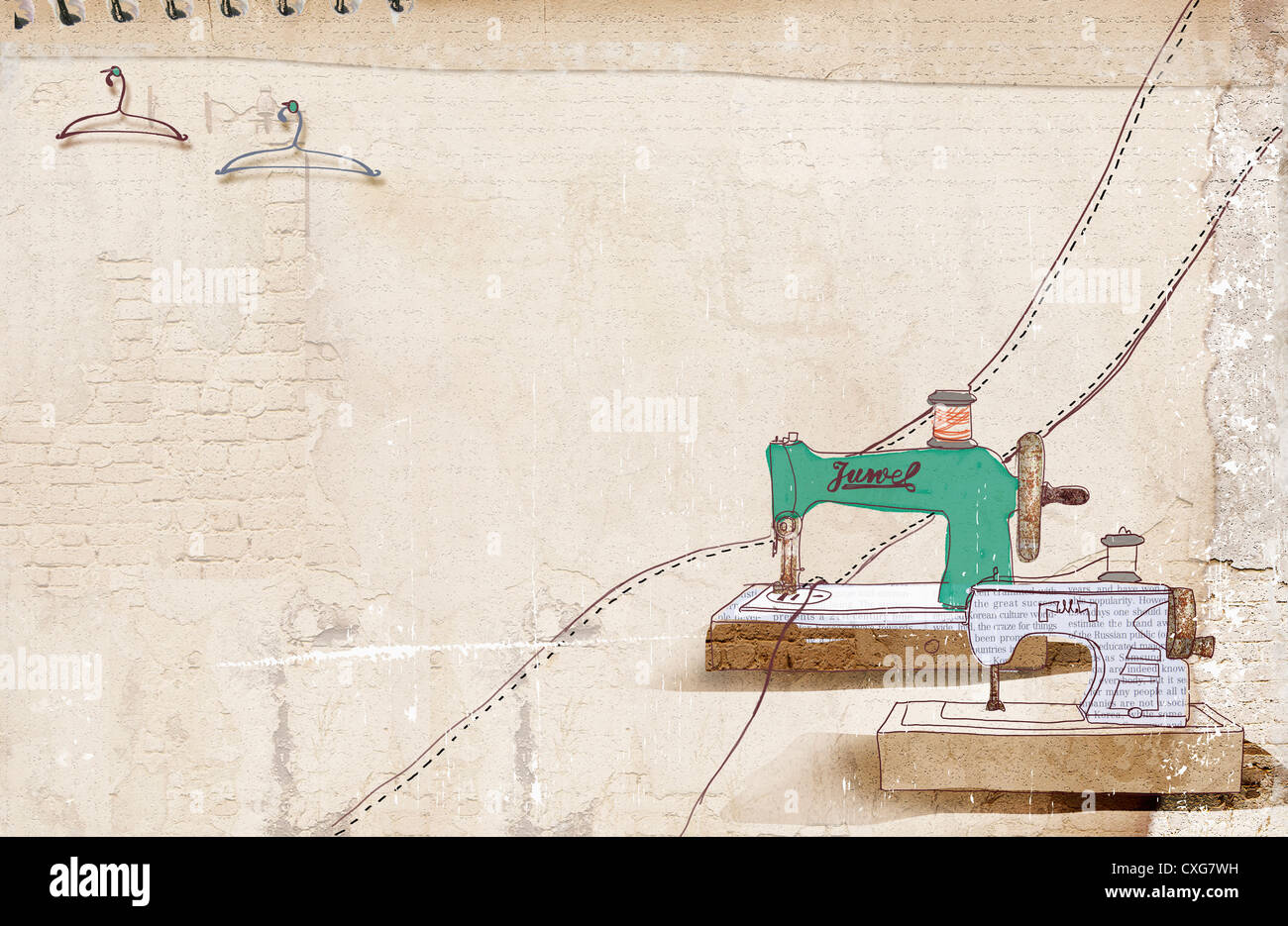 sewing machine background Stock Photo - Alamy