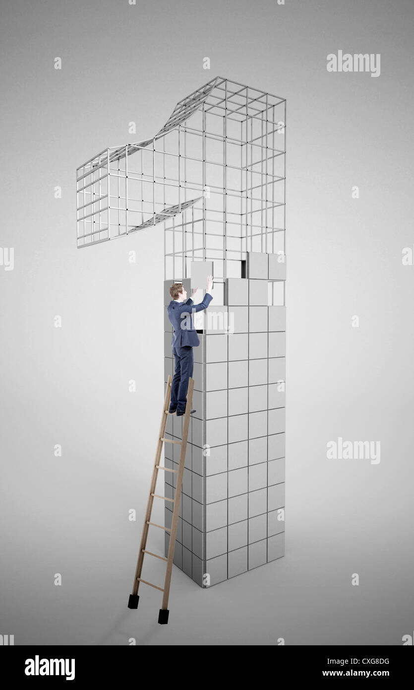 man putting a block on the ladder Stock Photo - Alamy