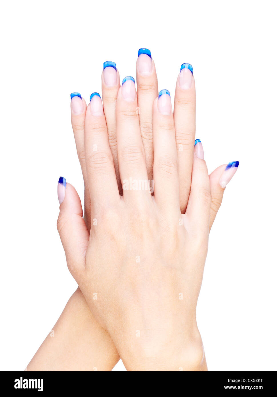Blue french manicure Stock Photo - Alamy