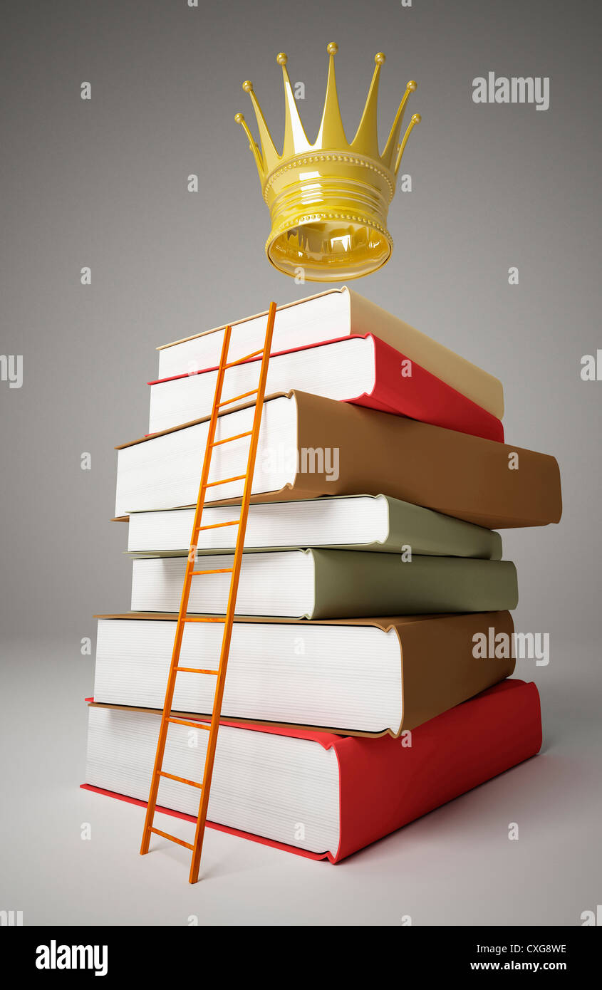 golden crown over the stack of books Stock Photo - Alamy