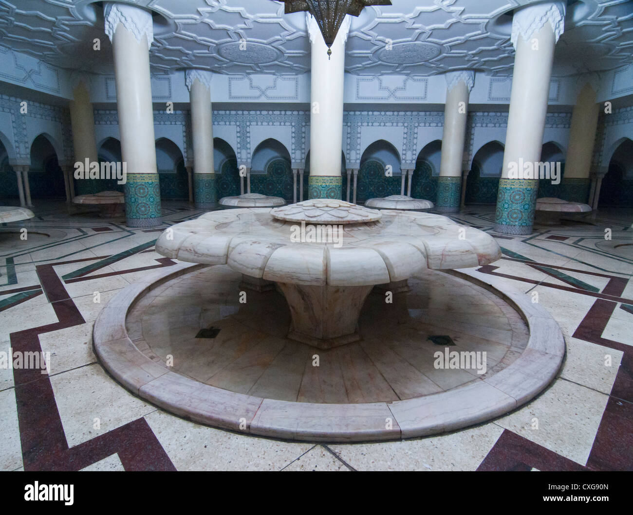fountain inside the Hassan II Mosque in Casablanca, Morocco Stock Photo ...